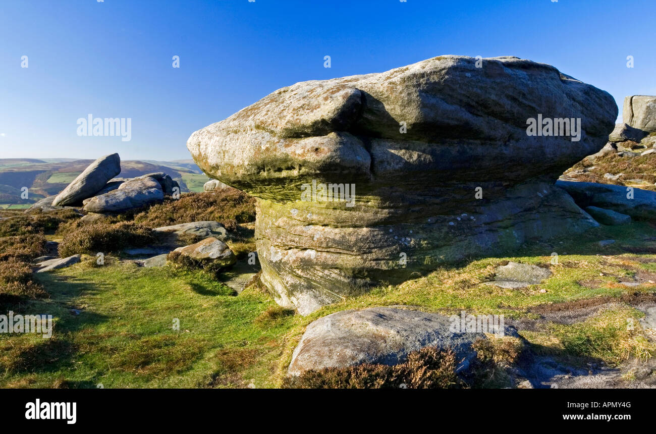 Close up view of rock formation on Hathersage Moor in the Peak District ...