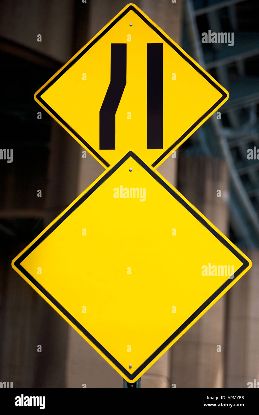 Yellow road signs Stock Photo - Alamy
