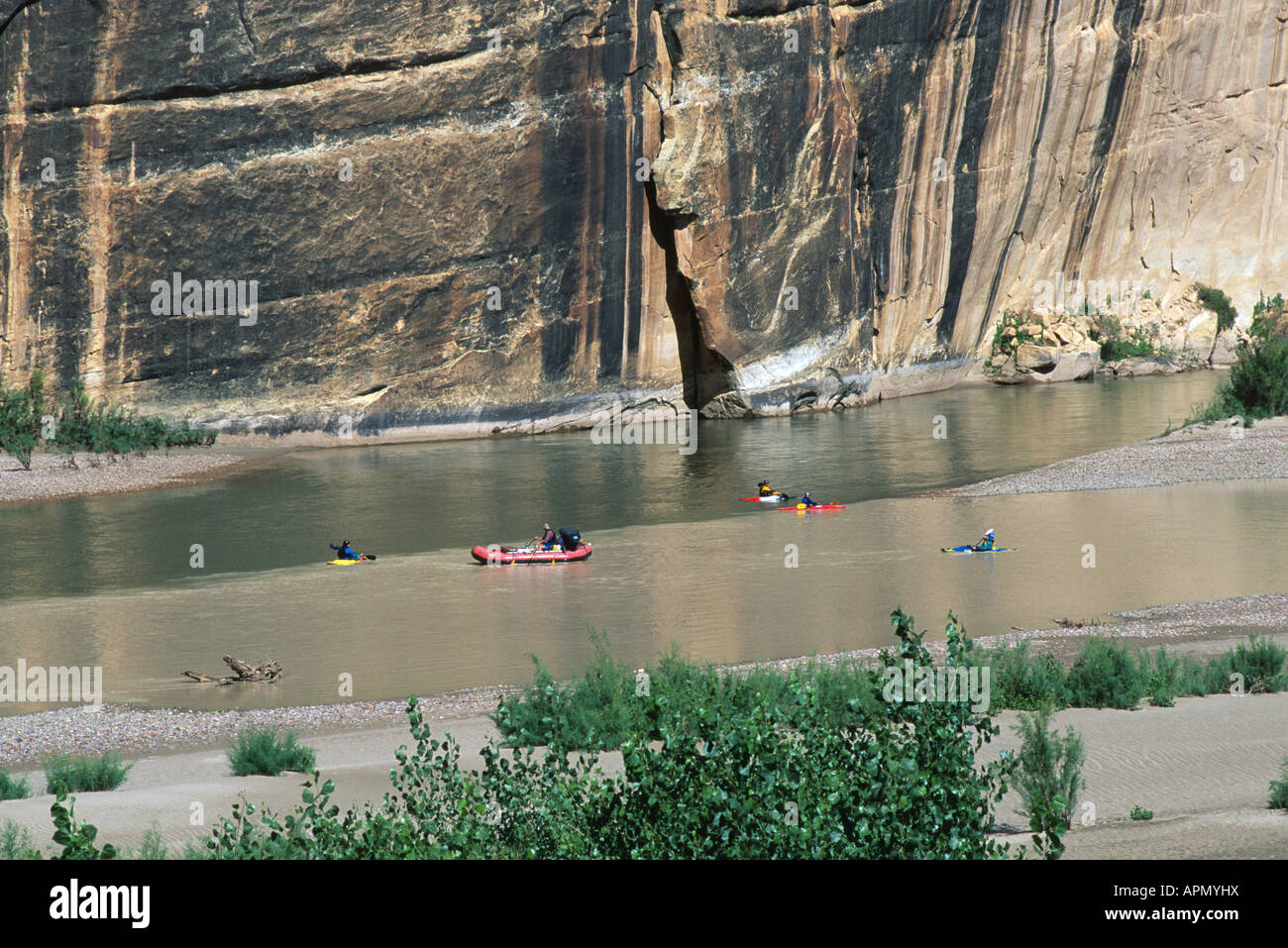 Raft and Kayaks at the confluence of the Yampa and Green rivers in Echo ...
