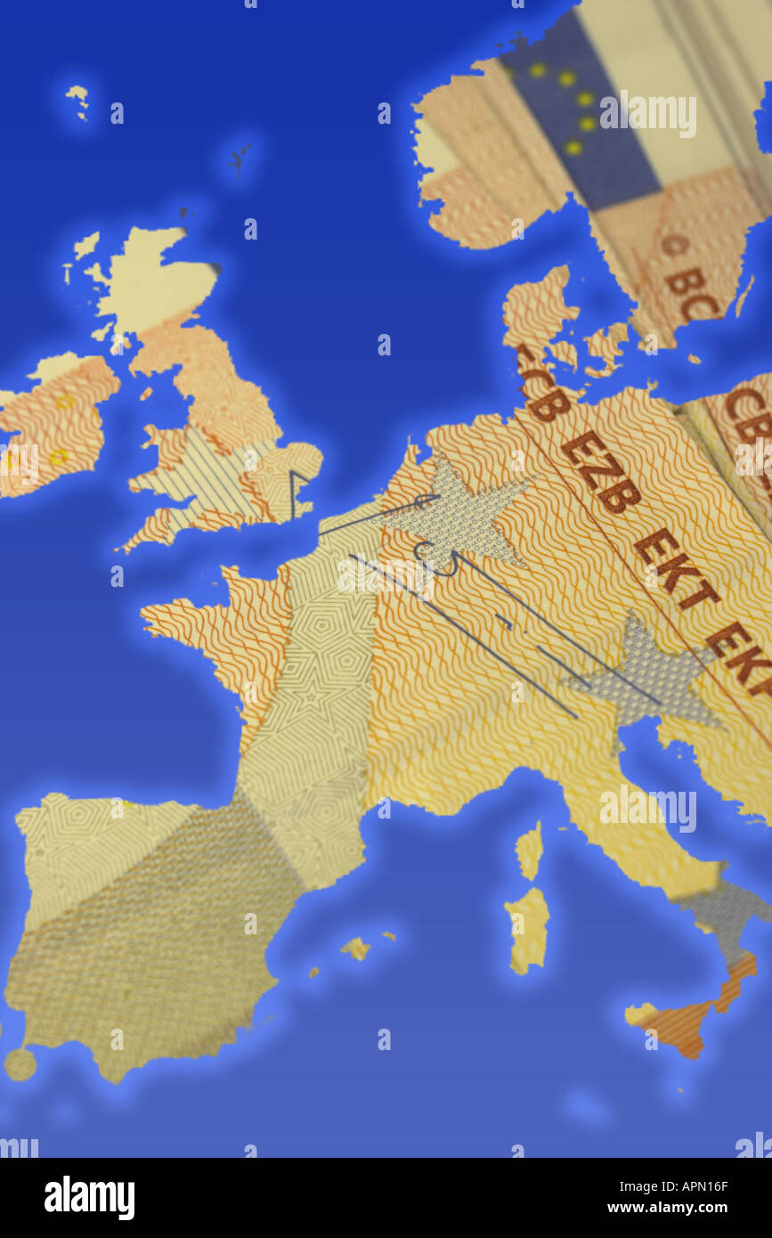Illustration of Euro and map of european countries Stock Photo - Alamy
