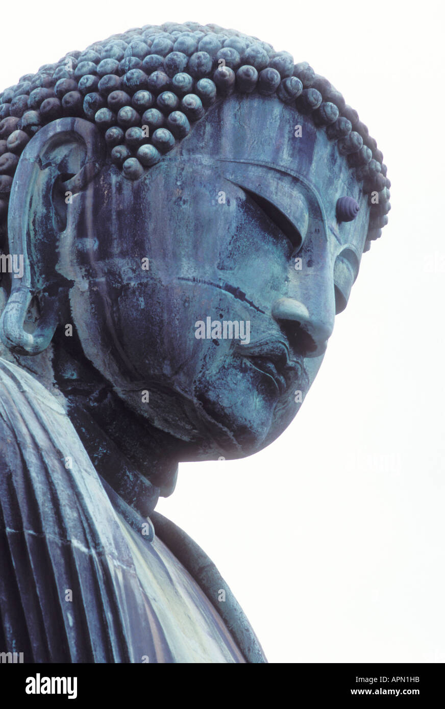 Detail of the head of the huge bronze Great Buddha cast in the 13th ...