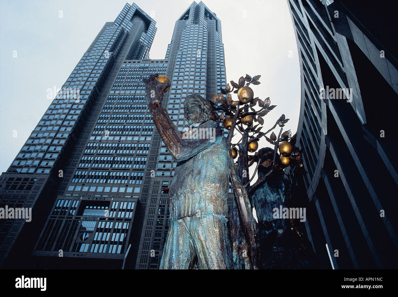A sculpture beneath the marble twin towers of the new Metropolitan ...