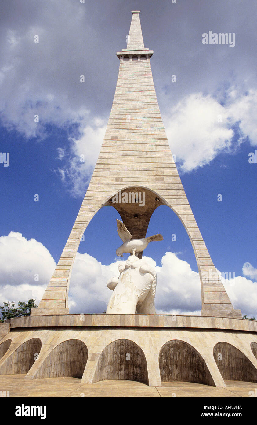The Peace Monument depicts clasped hands and a white dove at Uhuru Park ...