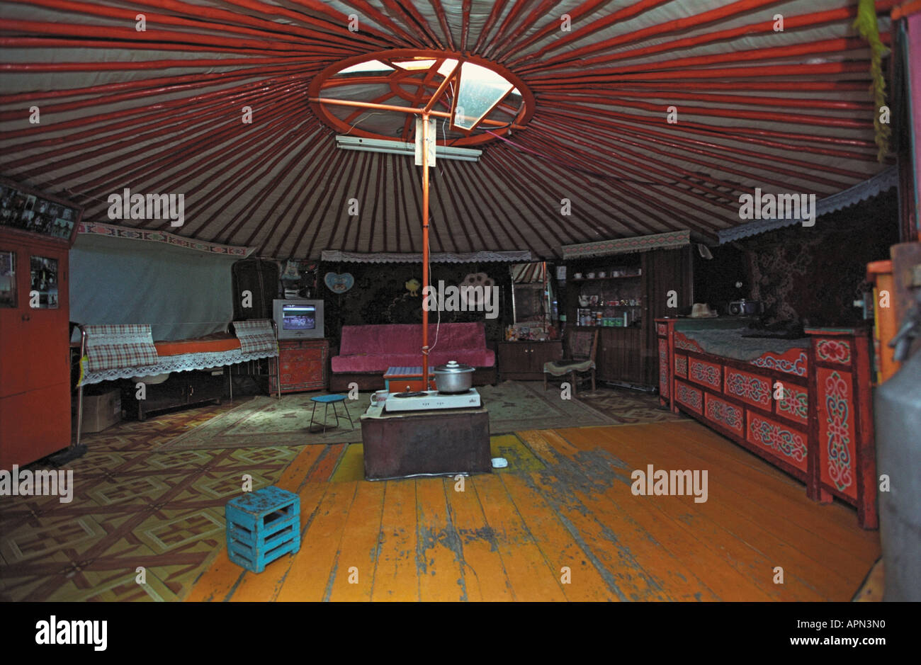 Inside Mongolian national dwelling yurt. Khovd city. Mongolia Stock ...