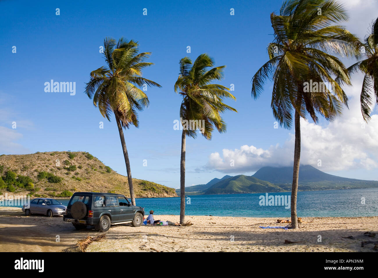 Cockleshell Bay at St Kitts in the Caribbean with Nevis in the distance ...