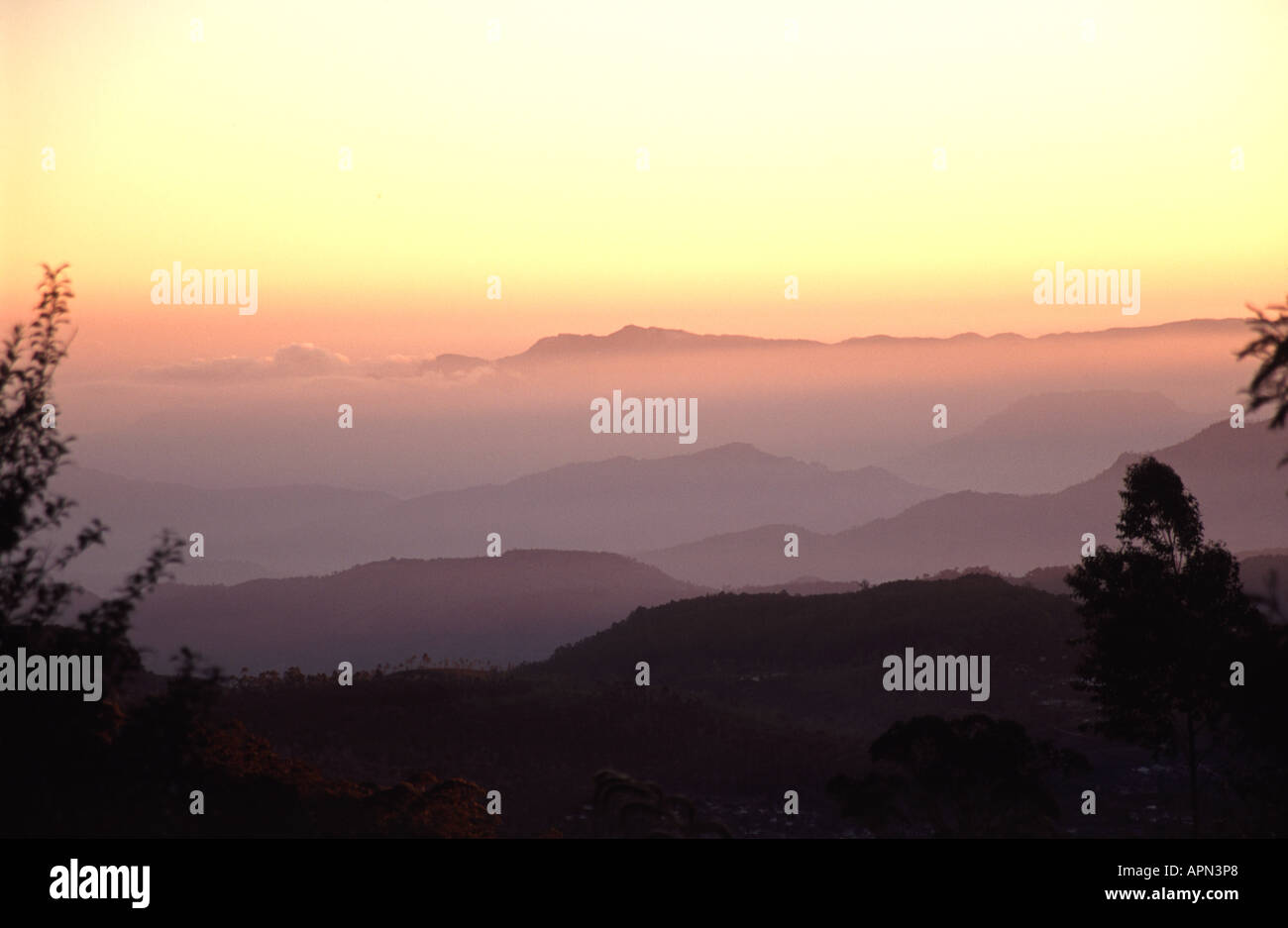 SRI LANKA. The central hill country at Kandapola near Nuwara Eliya as ...