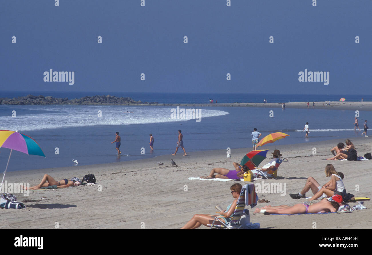 People sunbathing at the beach in Venice Los Angeles California USA ...