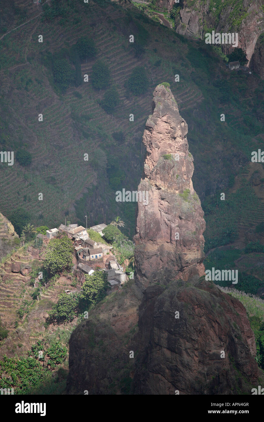 Volcanic plug near Lombo da Pico in the Ribiera de Torre on the island ...