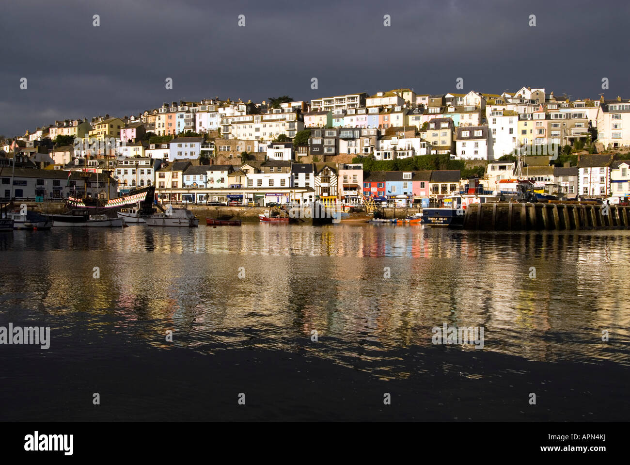Storm clouds gathering over Brixham Harbour Devon England UK Stock ...