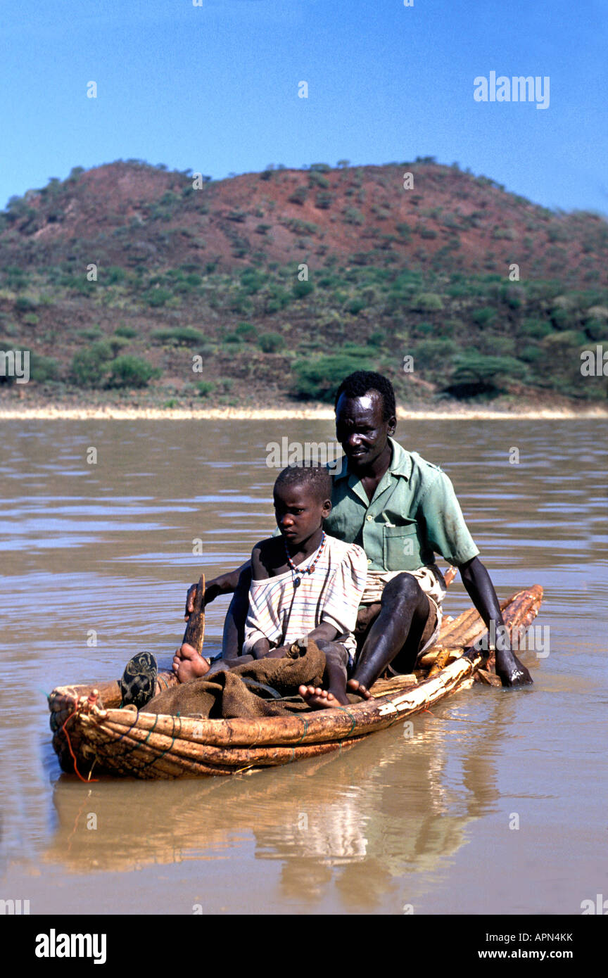 Father and son from Njemp people fishing in the Rift Valley Lake ...