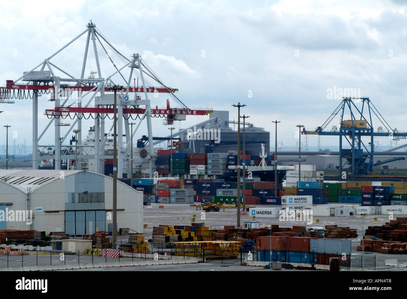 Container port Dunkerque northern France Europe EU. Cranes and ...