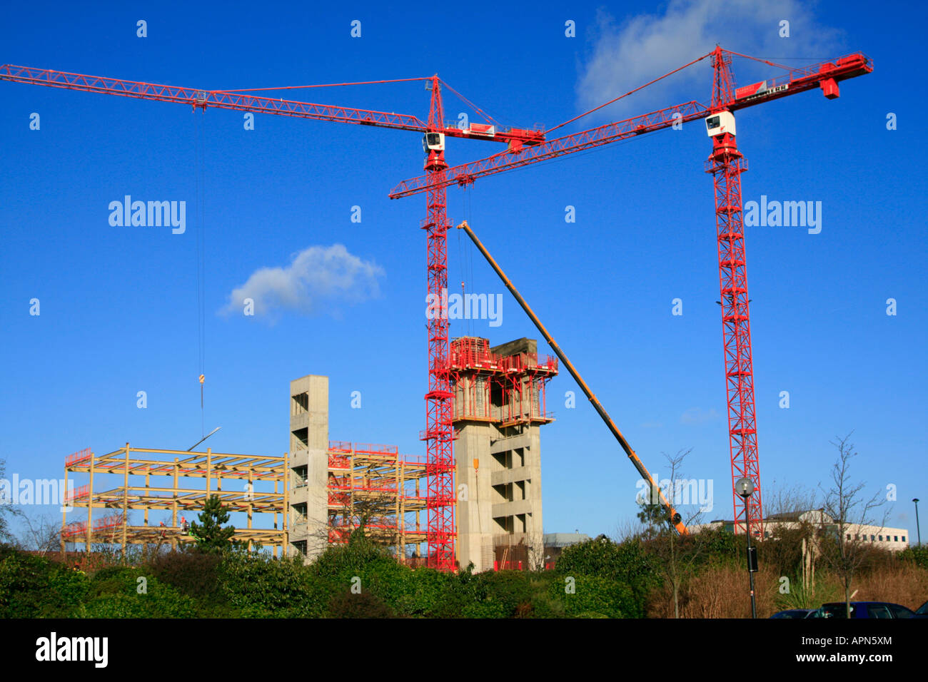 new construction tower cranes Milton Keynes town centre Buckinghamshire ...