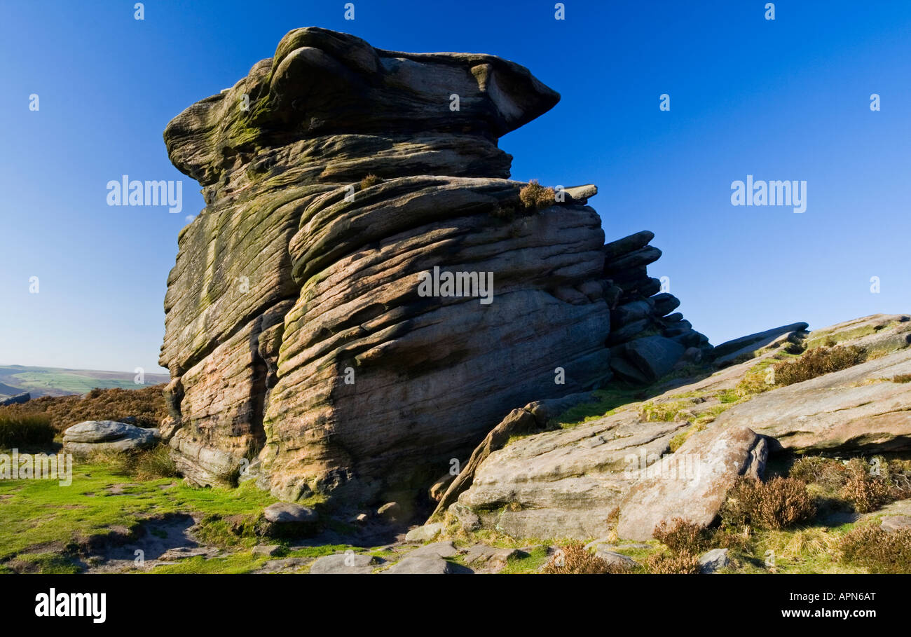 Close up view of rock formation on Hathersage Moor in the Peak District ...