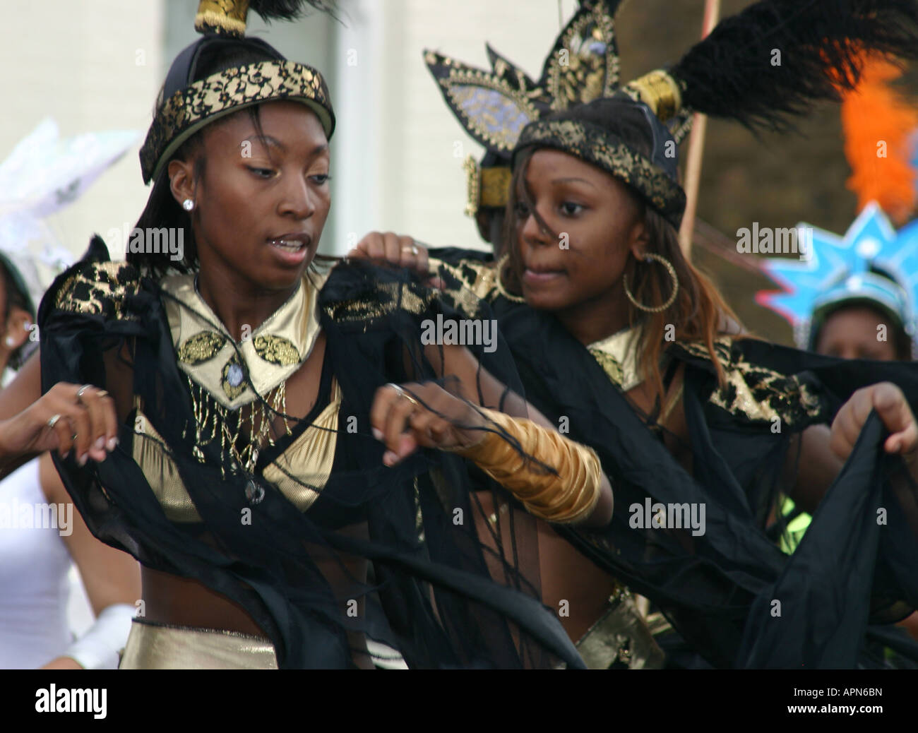 caribbean float costume dancers girls dancing Stock Photo - Alamy
