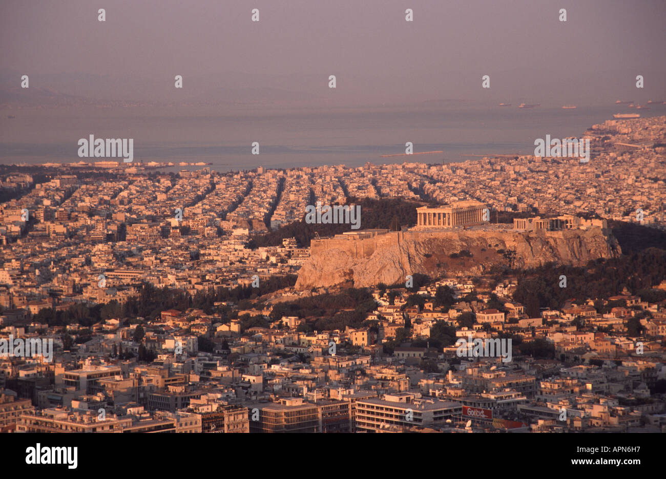ATHENS A dawn view of the Acropolis and city from Lycabettus Hill Stock ...