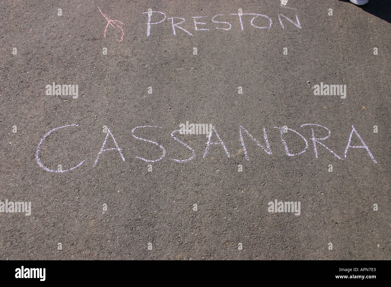 Childrens names written in chalk Stock Photo - Alamy