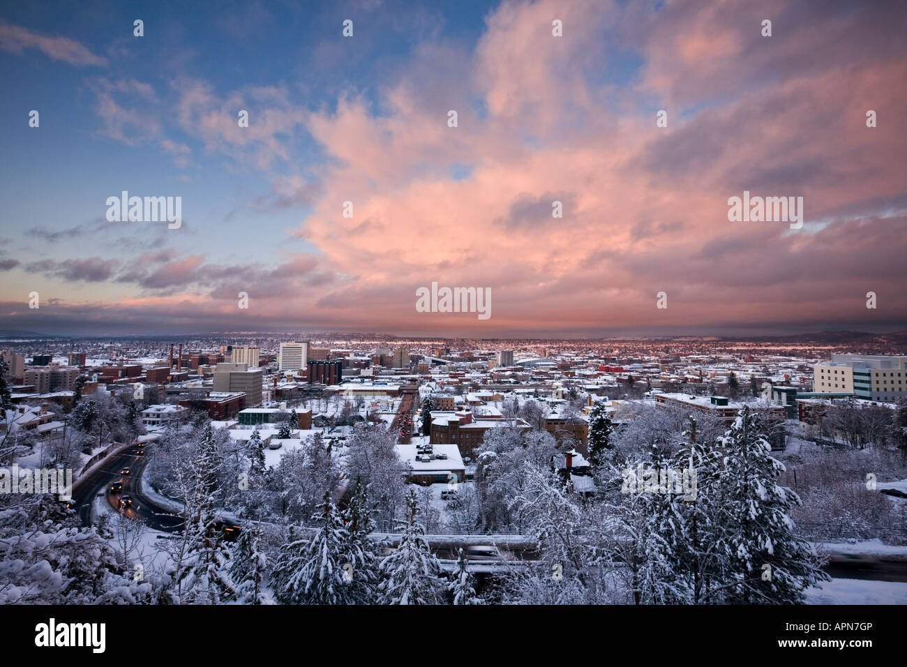 Downtown Spokane during a beautiful winter sunset Stock Photo - Alamy
