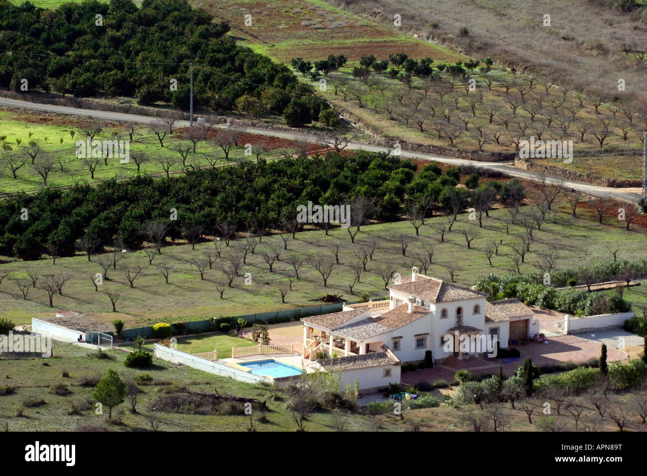 Modern Spanish Farmhouse surrounded by Orange and Almond groves Stock ...
