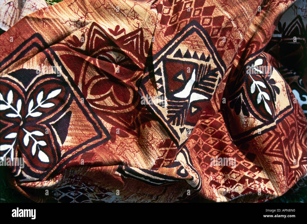 Detail of traditional Hawaiian cloth patterns printed in a variety of ...