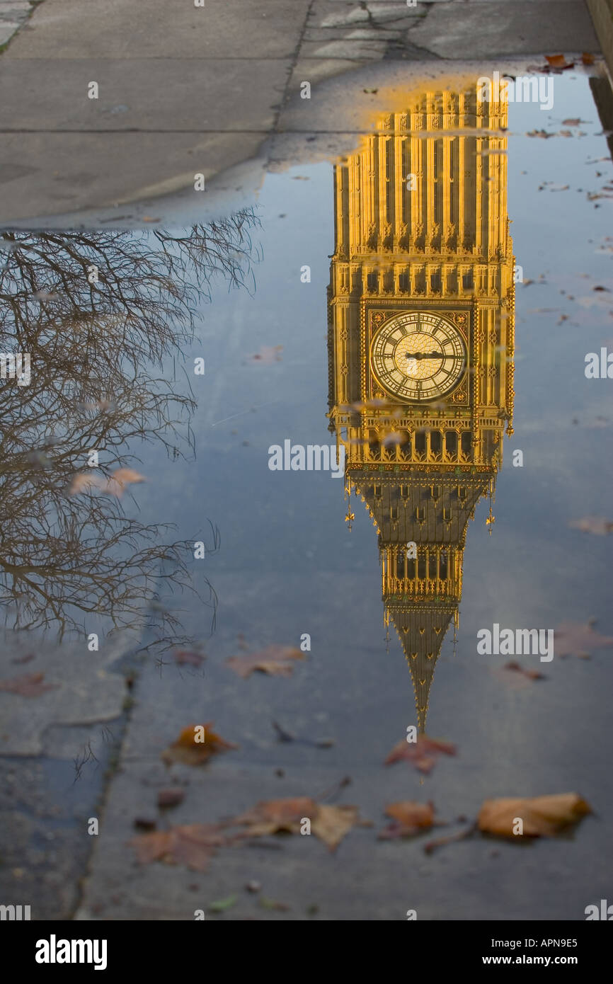 Big Ben London UK Reflected in puddle Stock Photo - Alamy