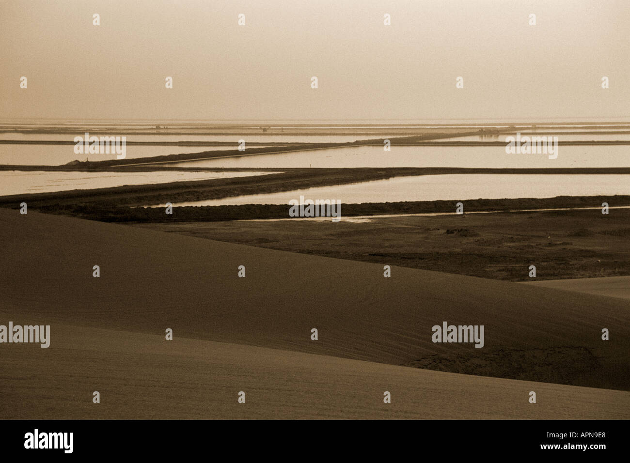 Salt pans seen from sand dune Walvis Bay Namibia Stock Photo - Alamy
