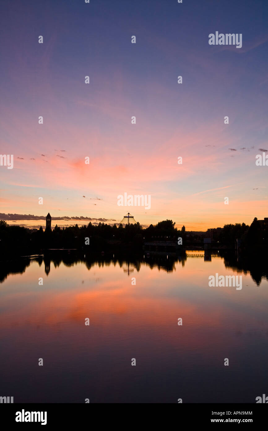 Spokane skyline at sunset from the Spokane River Stock Photo - Alamy
