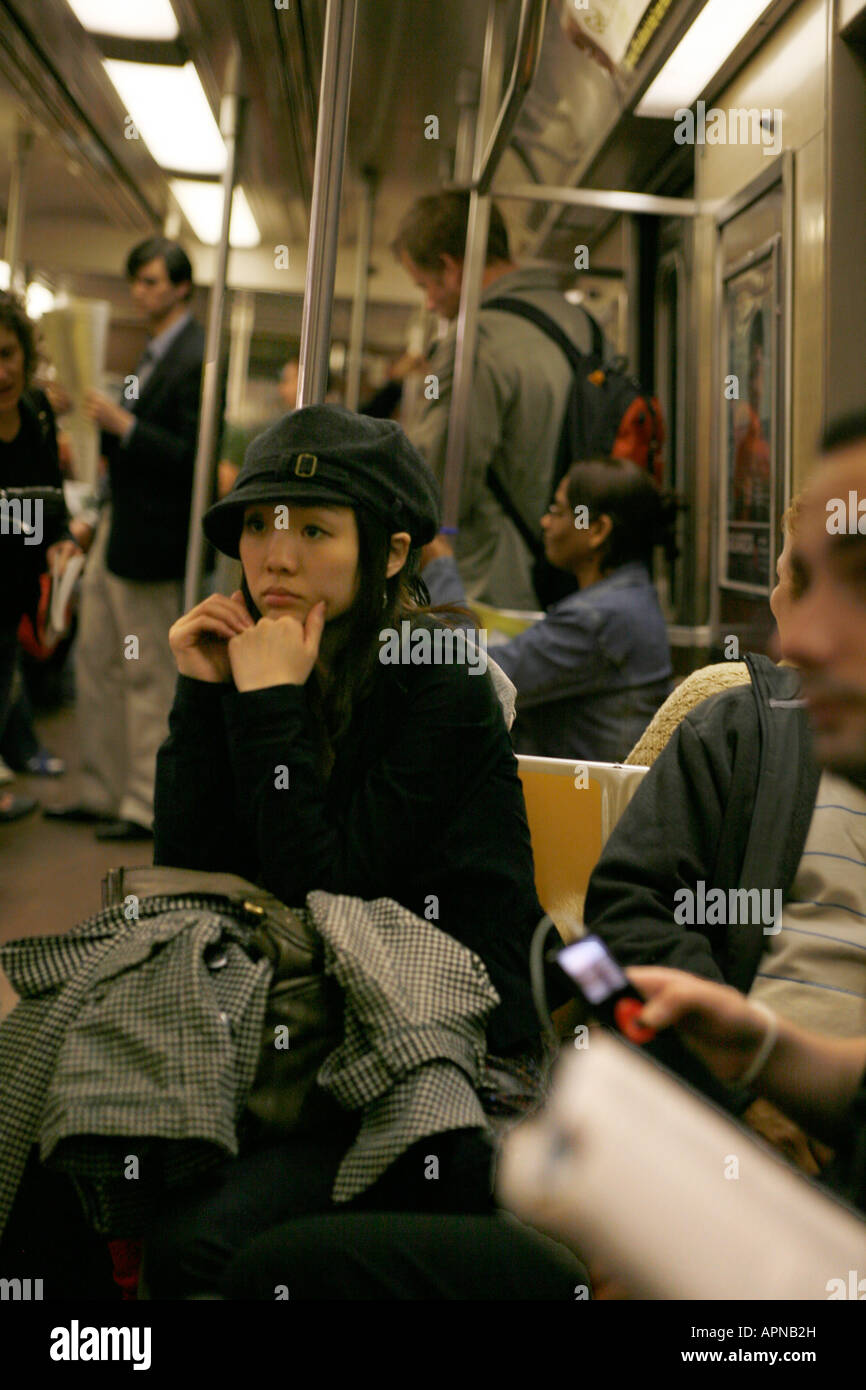 New York City subway train F train from Manhattan to Brooklyn Stock ...