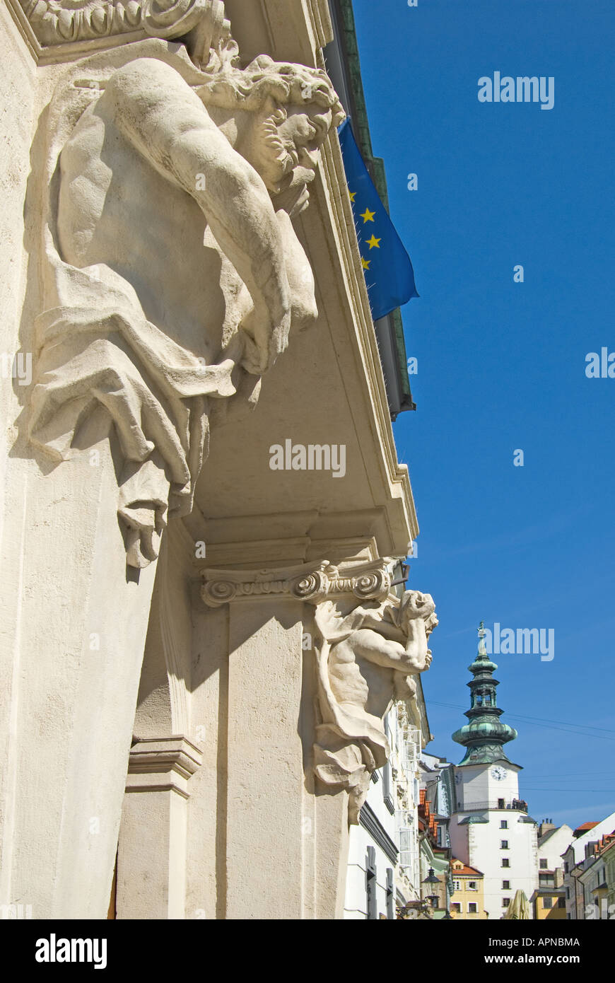 Bratislava, Slovakia. Statues on house front in Michalska street and ...