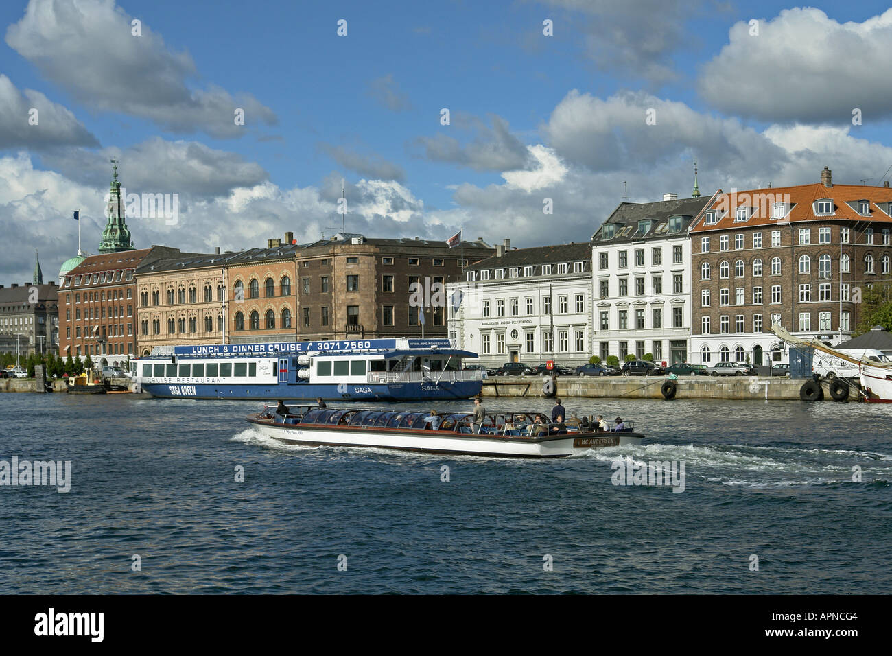 Cruise restaurant Saga Queen moored in Copenhagen harbour with a Canal ...