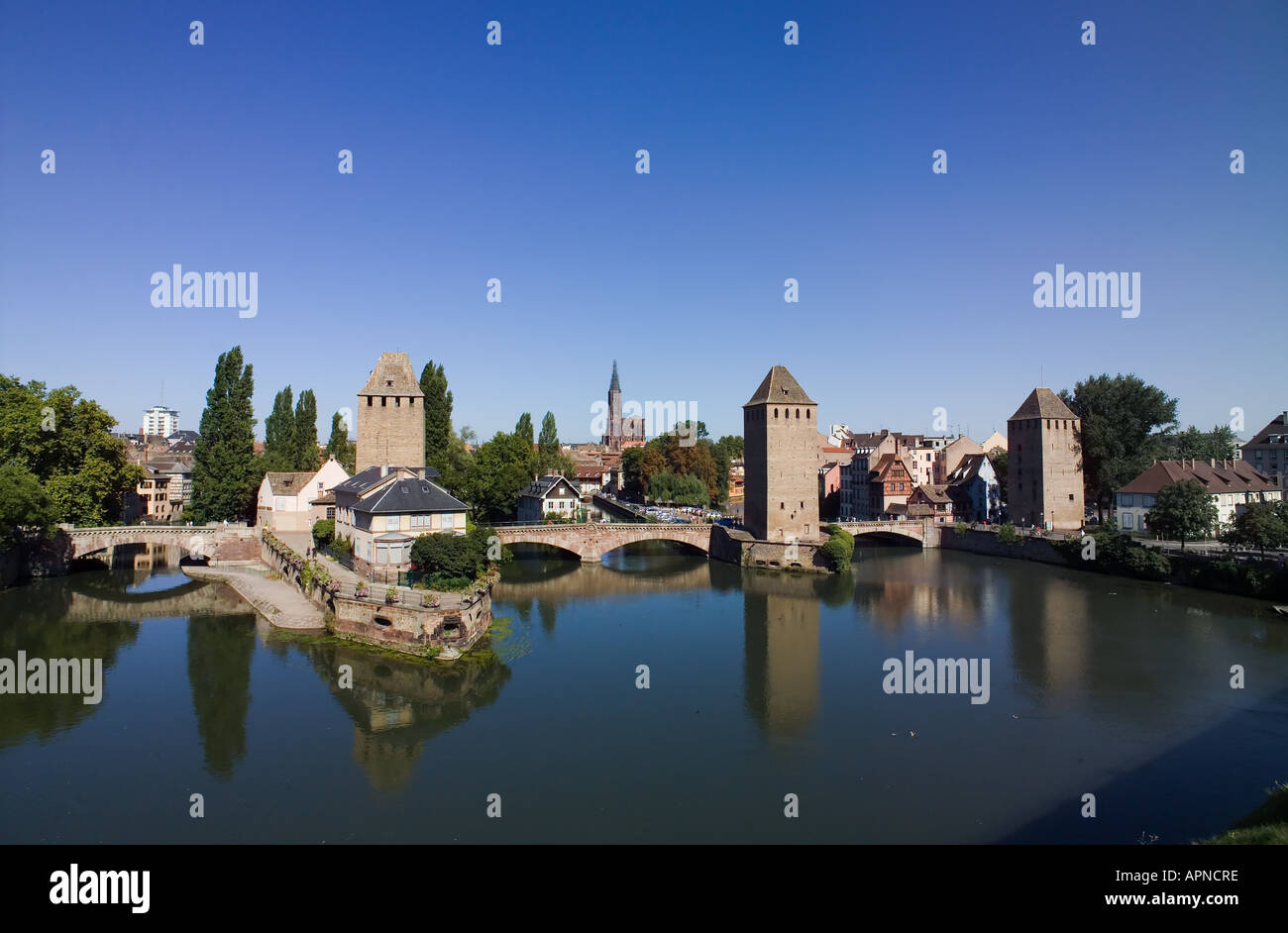 Strasbourg skyline, Ponts Couverts bridge, covered bridges, Ill river ...