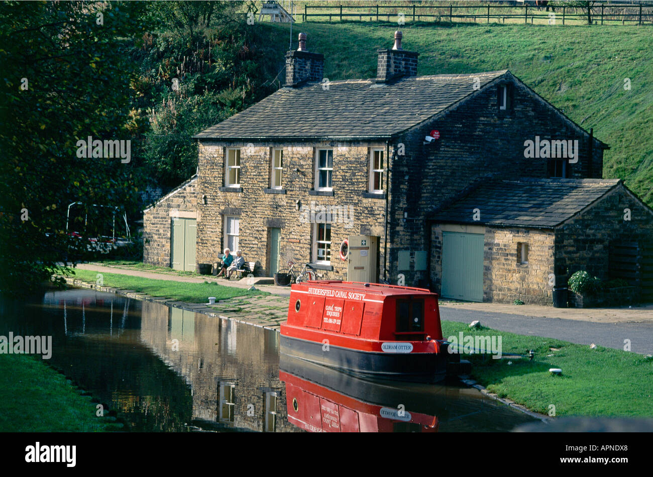 A boat on the Marsden Canal next to theTunnel End Canal and Countryside ...