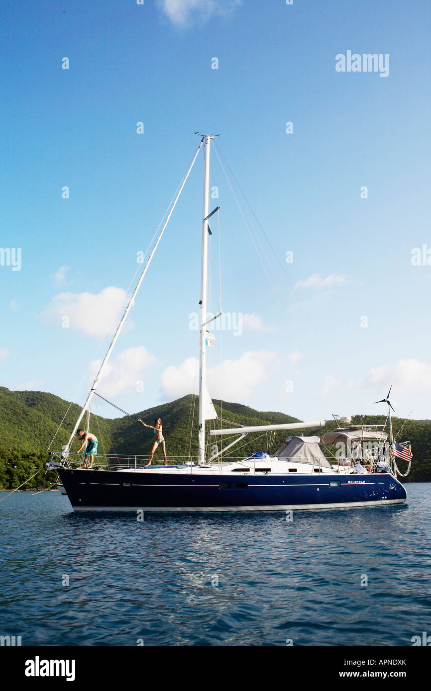 Mid adult couple on sailboat Stock Photo - Alamy