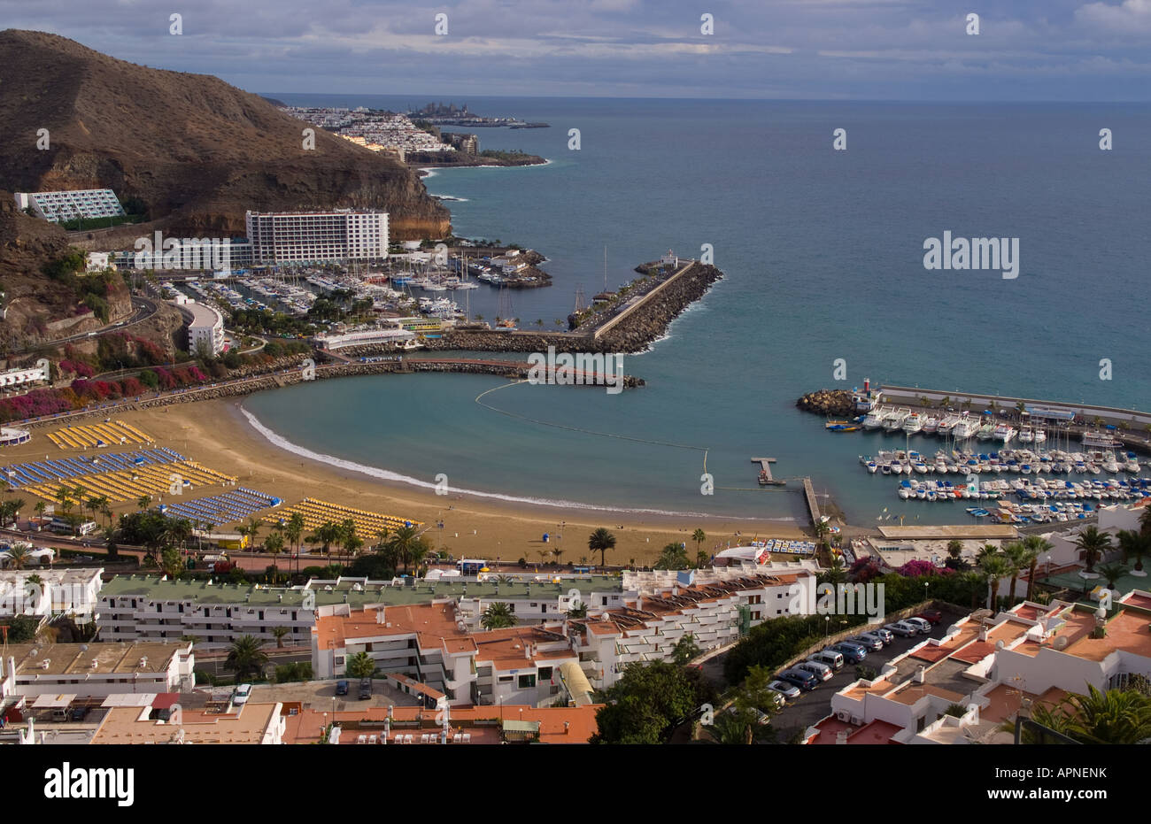 Aerial shot of the beautiful but very developed cove of Puerto Rico in ...