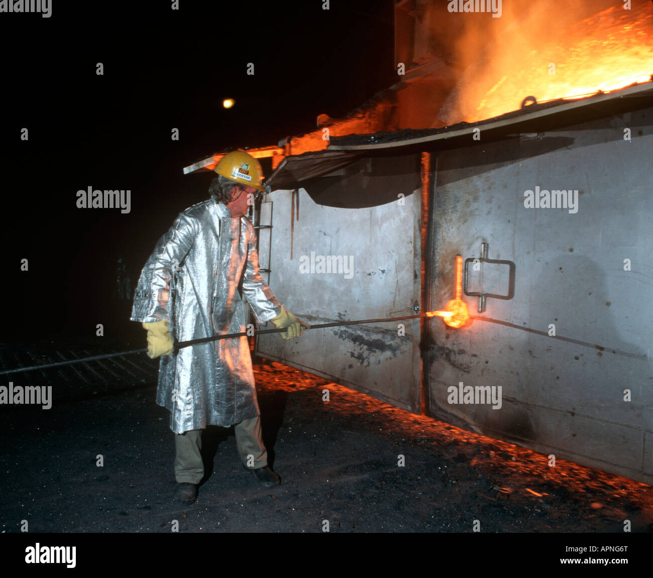 Taking samples and checking temperature at the basic oxygen furnace at ...