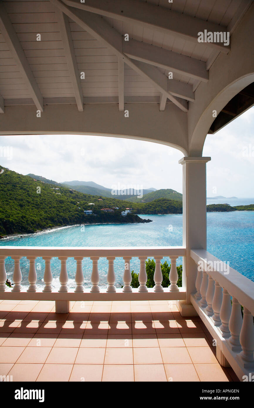 Coast viewed from balcony, St. John, US Virgin Islands, USA Stock Photo ...