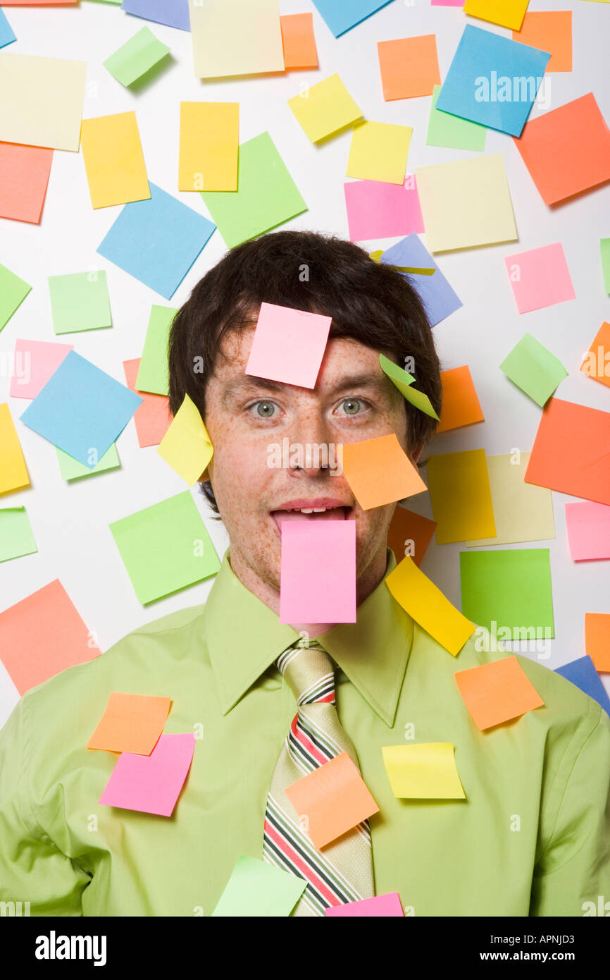 Male office worker covered with sticky notes Stock Photo - Alamy