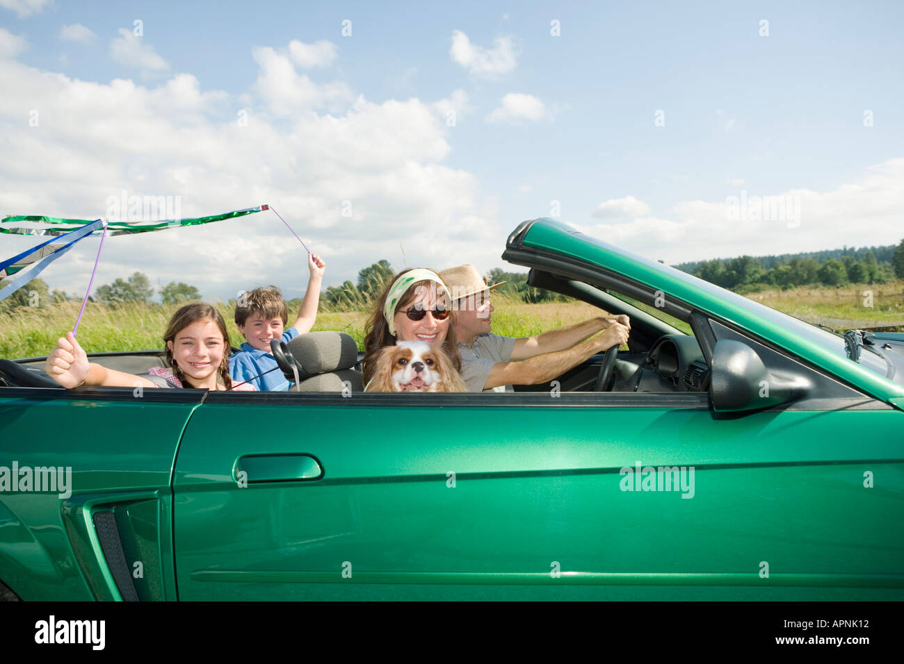 Family of four with mom dad sister brother and dog hi-res stock ...