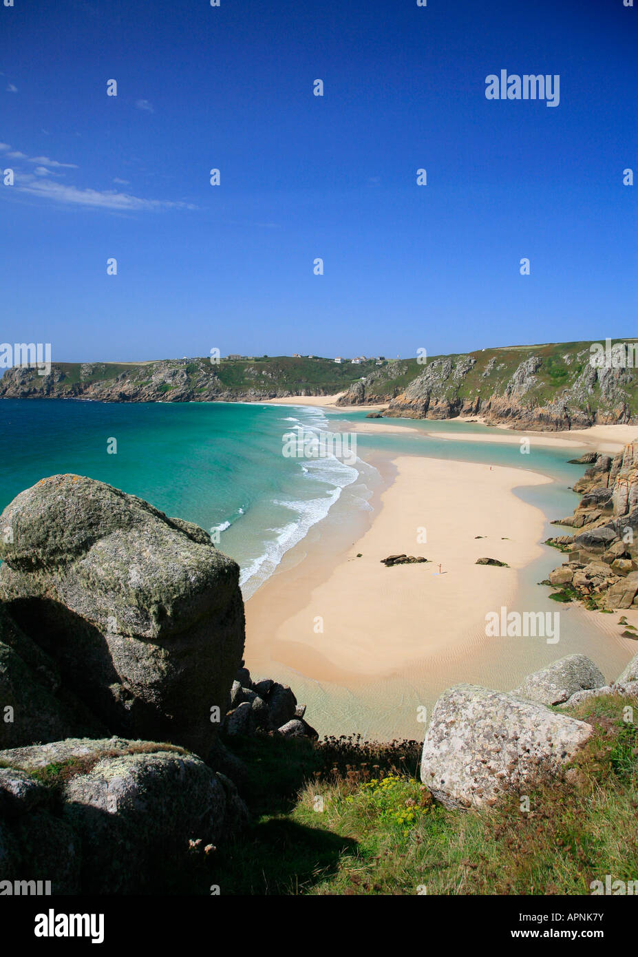 Coastline, Beach and Treen cliffs looking towards Porthcurno, West ...