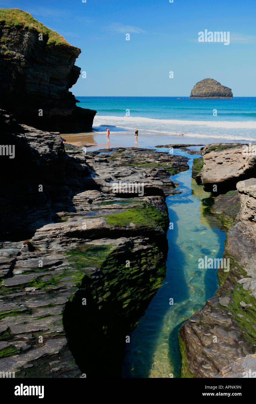 Trebarwith Strand and Gull Rock, North Cornwall, England Stock Photo ...