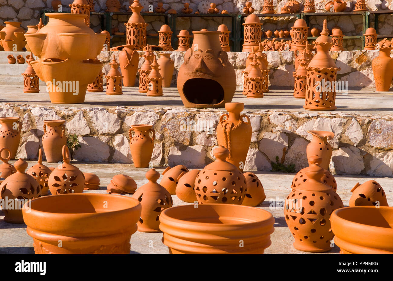 Pottery clay pots in shop in the beautiful Algarve village of Vila de ...