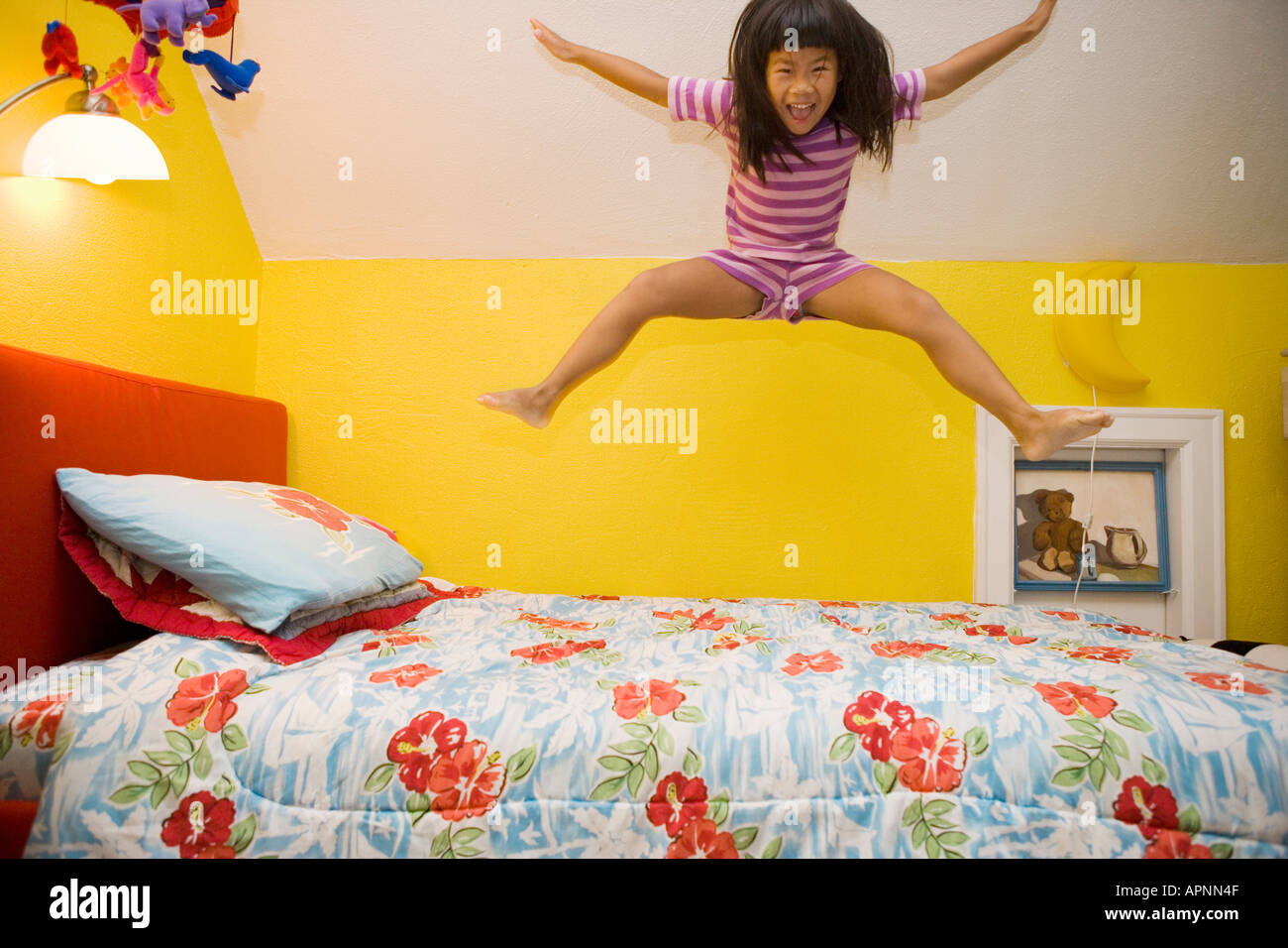 Young Girl Jumping On Her Bed Royalty Free Stock Photos Kids Jumping