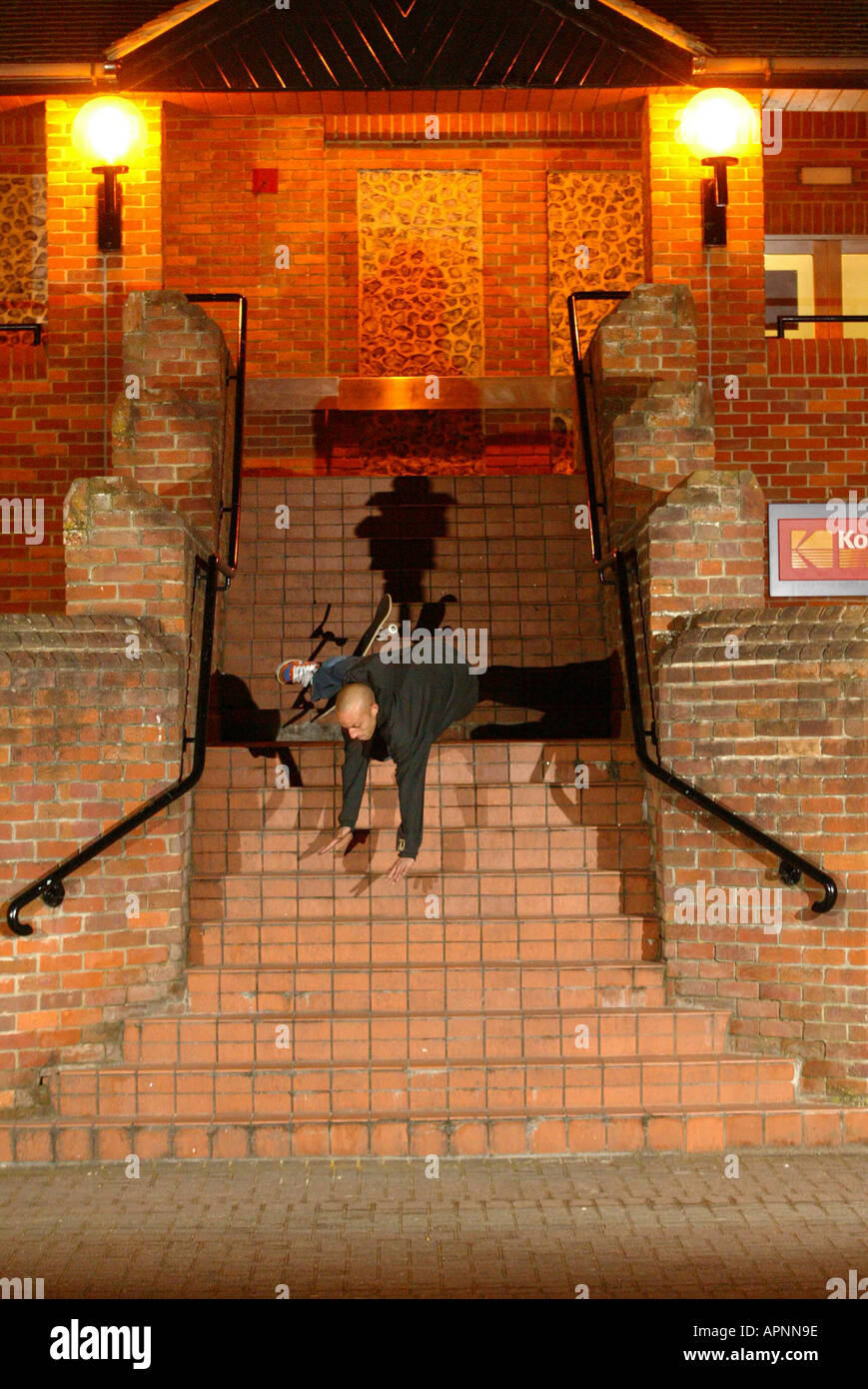 SKATEBOARDING SEQUENCE OF WIPE OUT ON STAIRS Stock Photo - Alamy