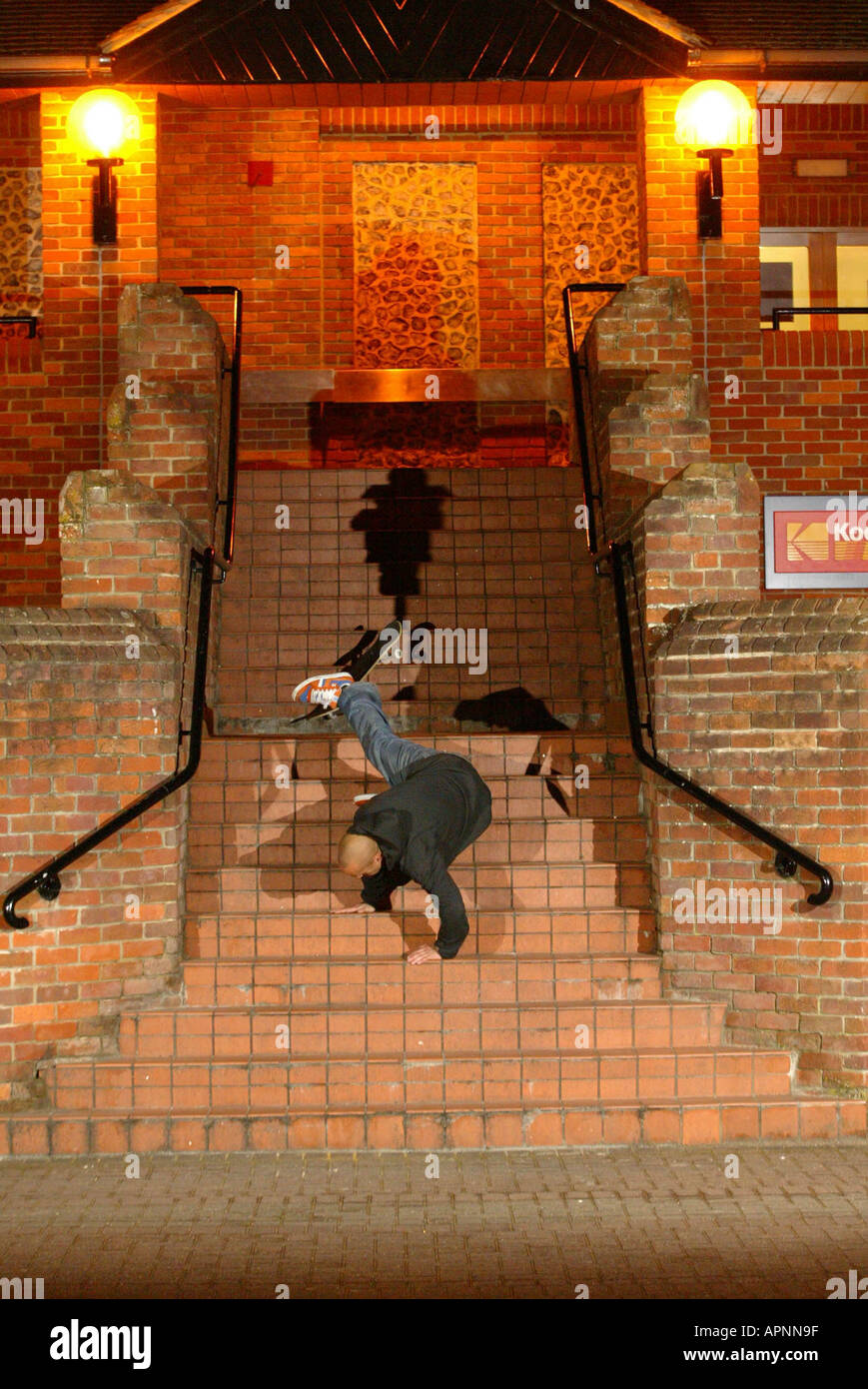 SKATEBOARDING SEQUENCE OF WIPE OUT ON STAIRS Stock Photo - Alamy