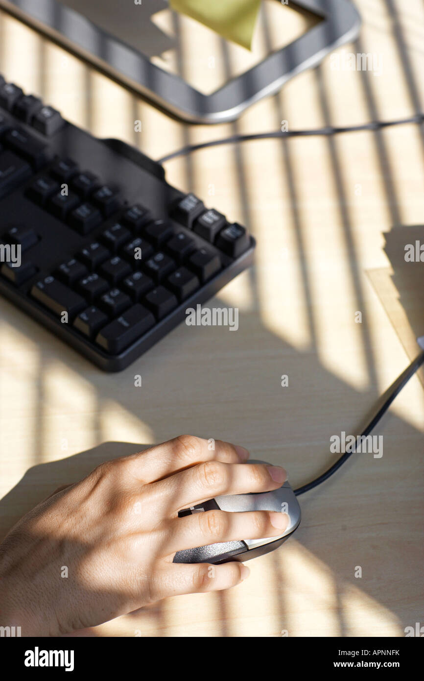 Woman's Hand on Computer Mouse Stock Photo - Alamy
