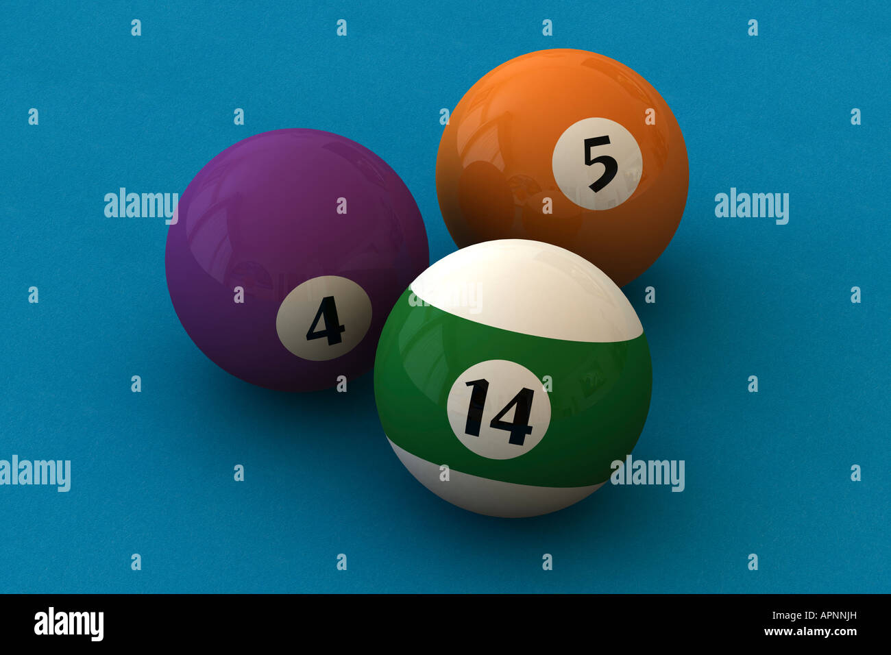 Three pool balls on a blue billiard table (3D rendering Stock Photo - Alamy