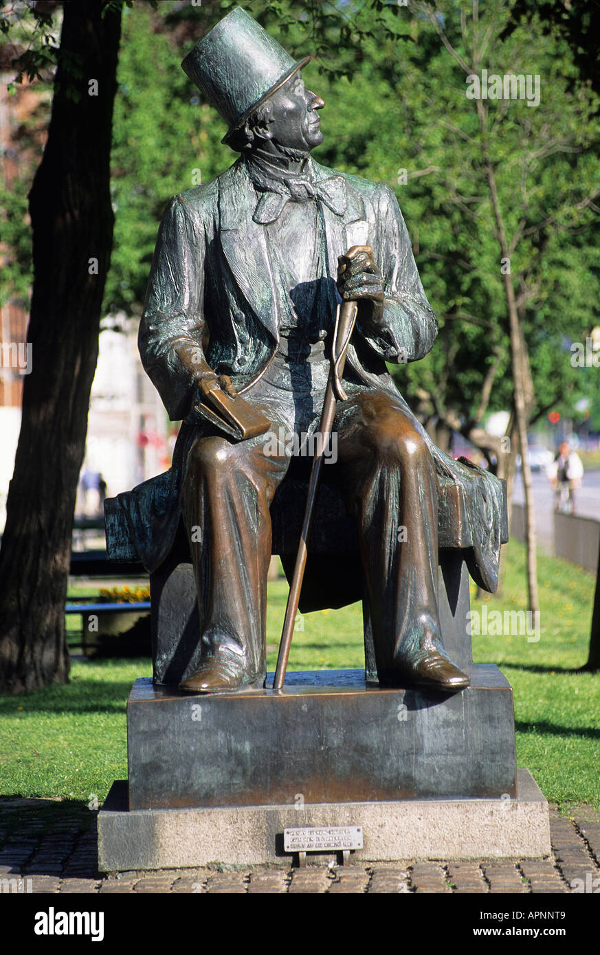 The statue of Hans Christian Anderson with the seated figure of the ...