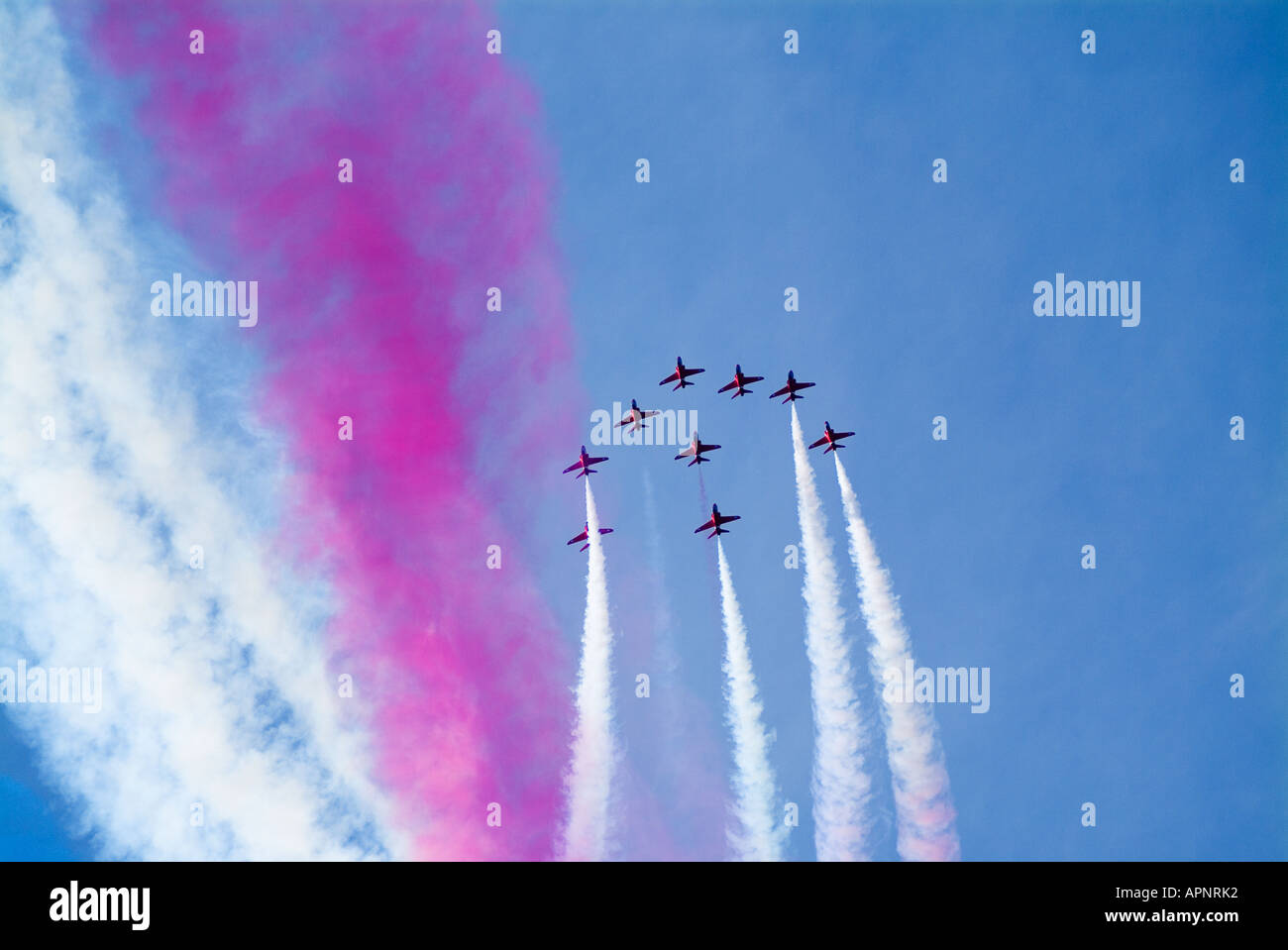 Red arrows formation smoke aeroplane plane royal air force aerobatics ...