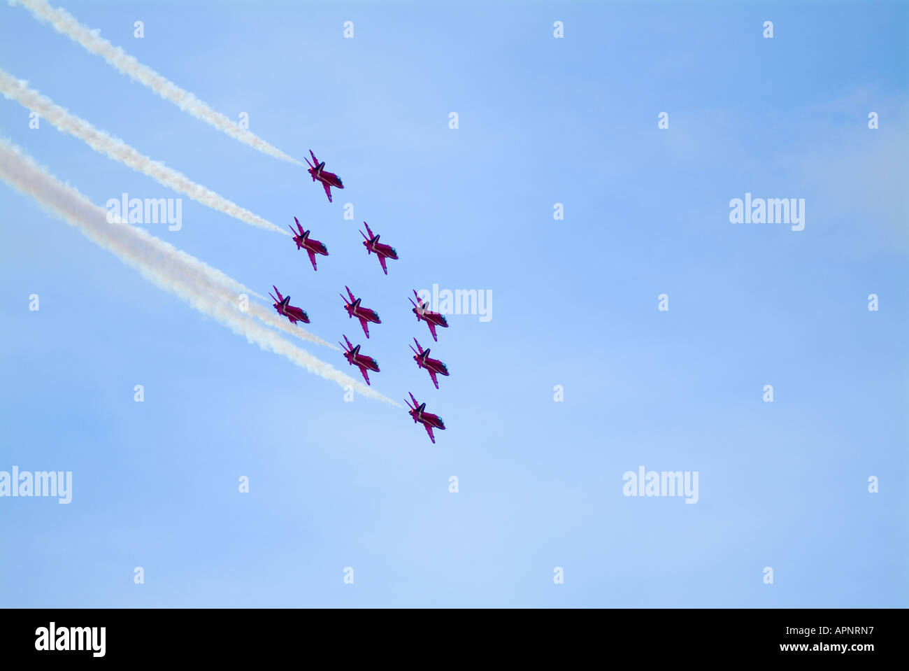Red arrows formation smoke aeroplane plane royal air force aerobatics ...