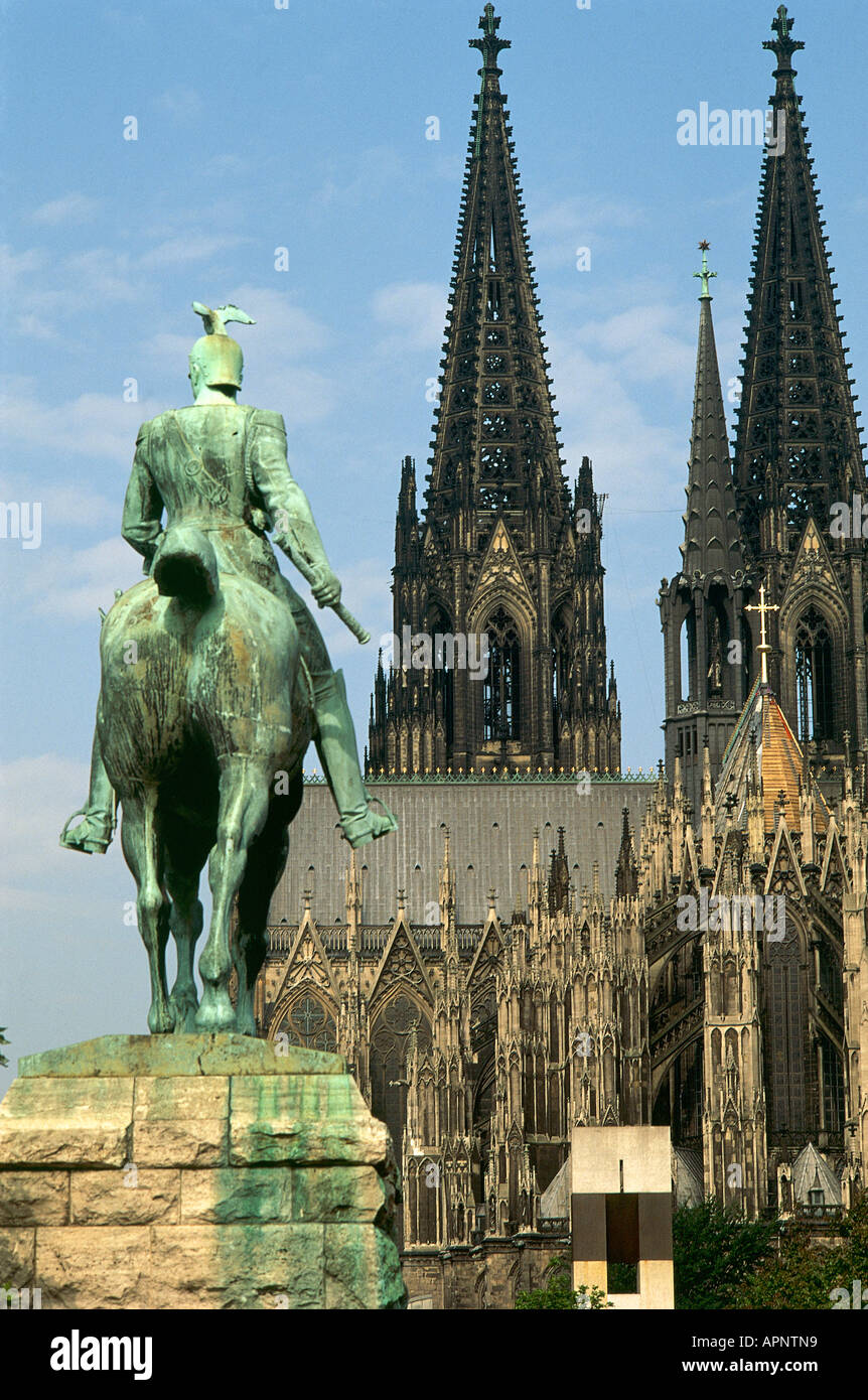 An equestrian statue in the foreground of Cologne s High Gothic ...