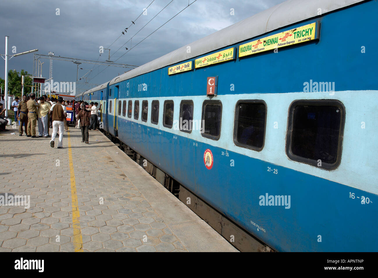 indian railways carriages and station platform between trichy and ...